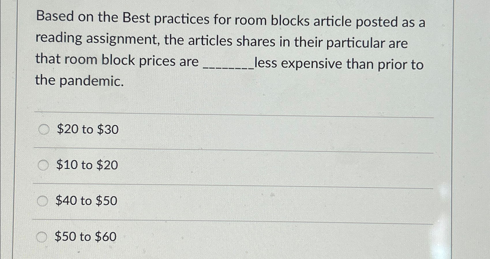 Solved Based on the Best practices for room blocks article | Chegg.com
