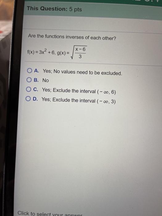 Solved This Question: 5 pts Are the functions inverses of | Chegg.com
