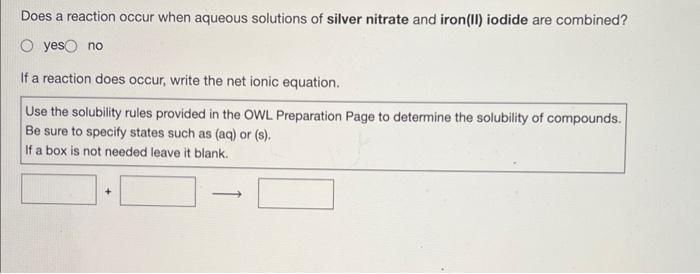 Solved Does a reaction occur when aqueous solutions of | Chegg.com
