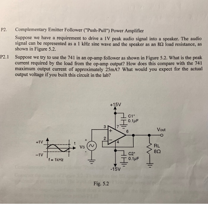 Solved P2. Complementary Emitter Follower ("Push-Pull") | Chegg.com