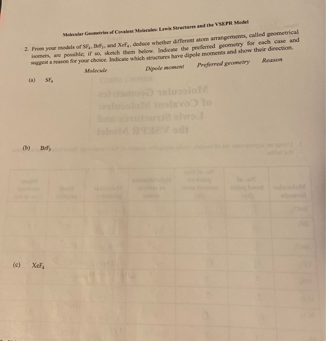 Solved REPORT SHEET Molecular Geometries of Covalent | Chegg.com
