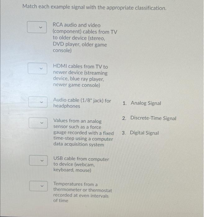 Solved Match each example signal with the appropriate | Chegg.com