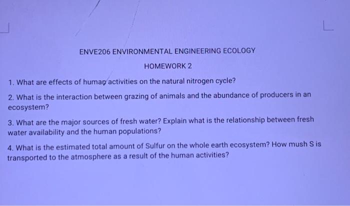 Solved ENVE206 ENVIRONMENTAL ENGINEERING ECOLOGY HOMEWORK 2 | Chegg.com