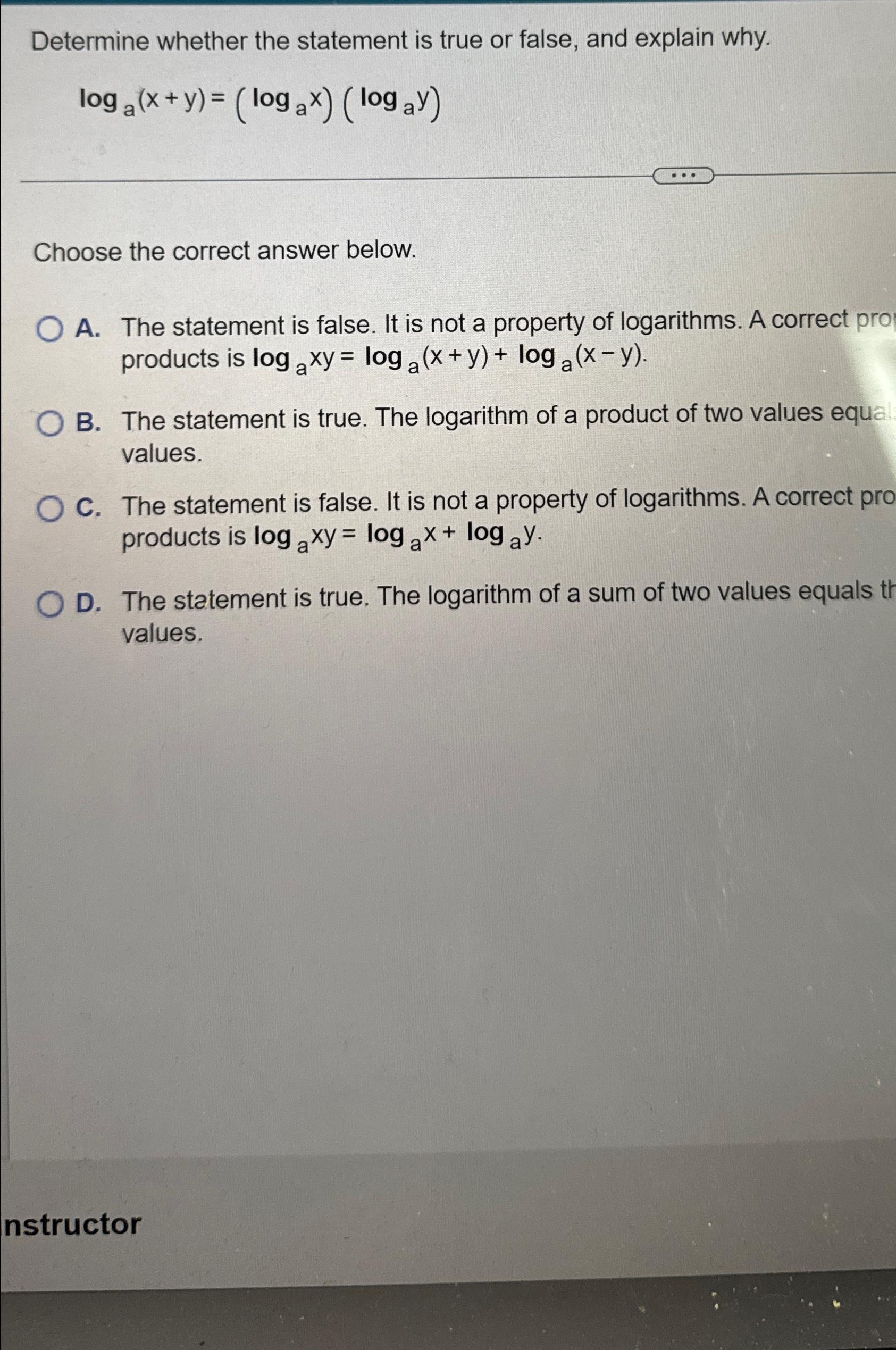 Solved Determine whether the statement is true or false, and | Chegg.com