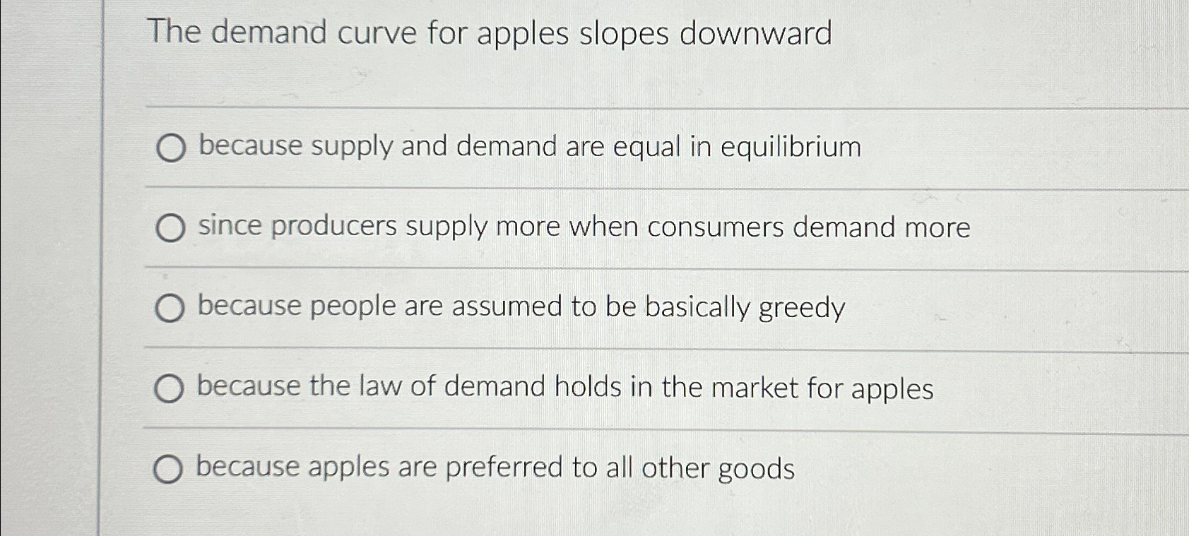 Solved The demand curve for apples slopes downwardbecause | Chegg.com