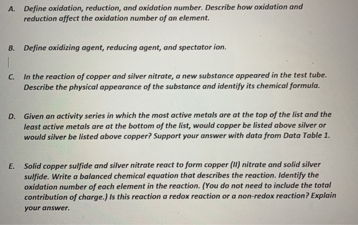 Solved Data Table 2. Redox Reactions of Copper, Lead, and | Chegg.com