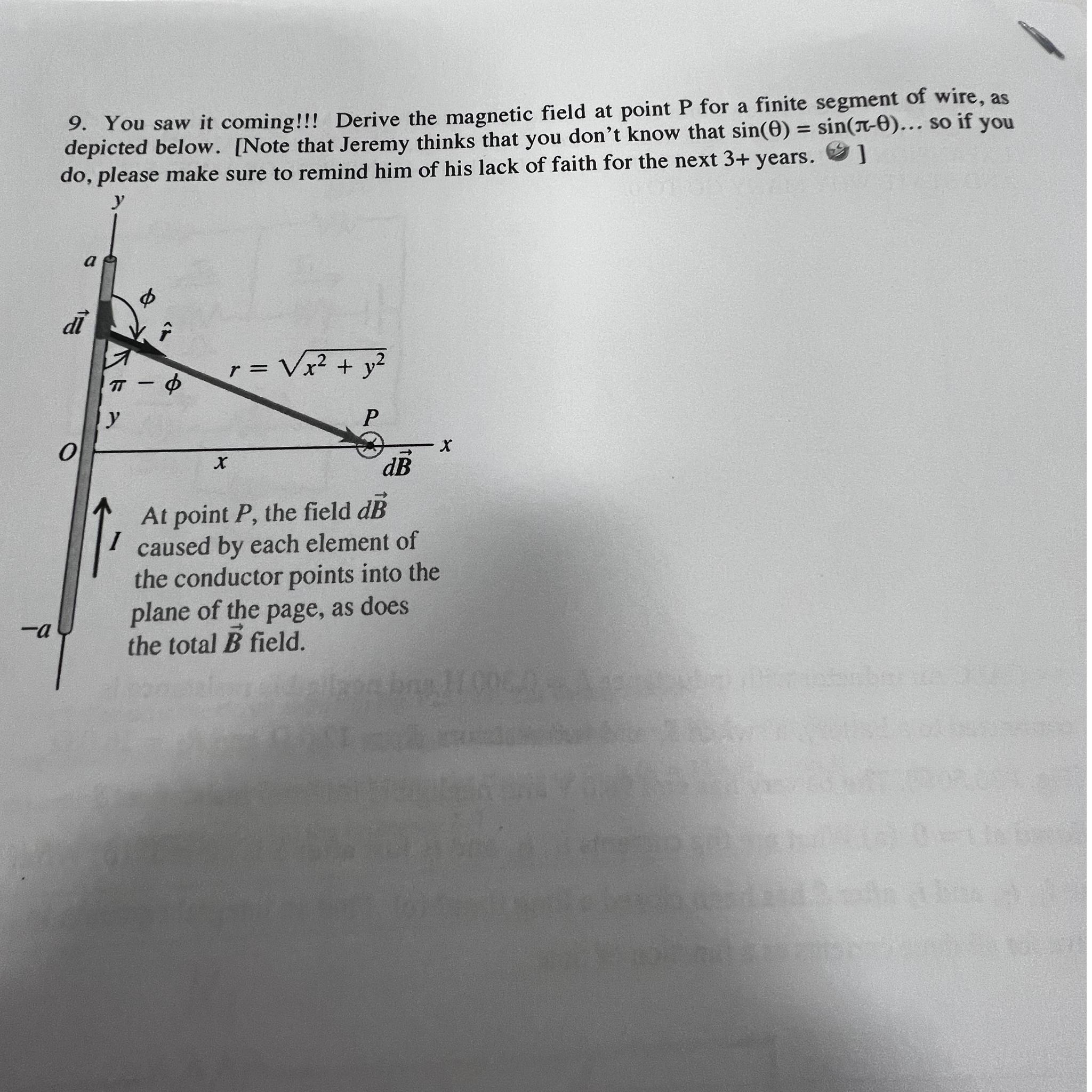 Solved You saw it coming!!! Derive the magnetic field at | Chegg.com