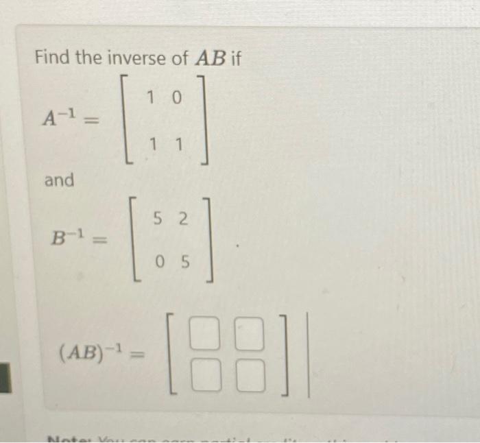 Solved Find the inverse of AB if A−1=[1101] and | Chegg.com