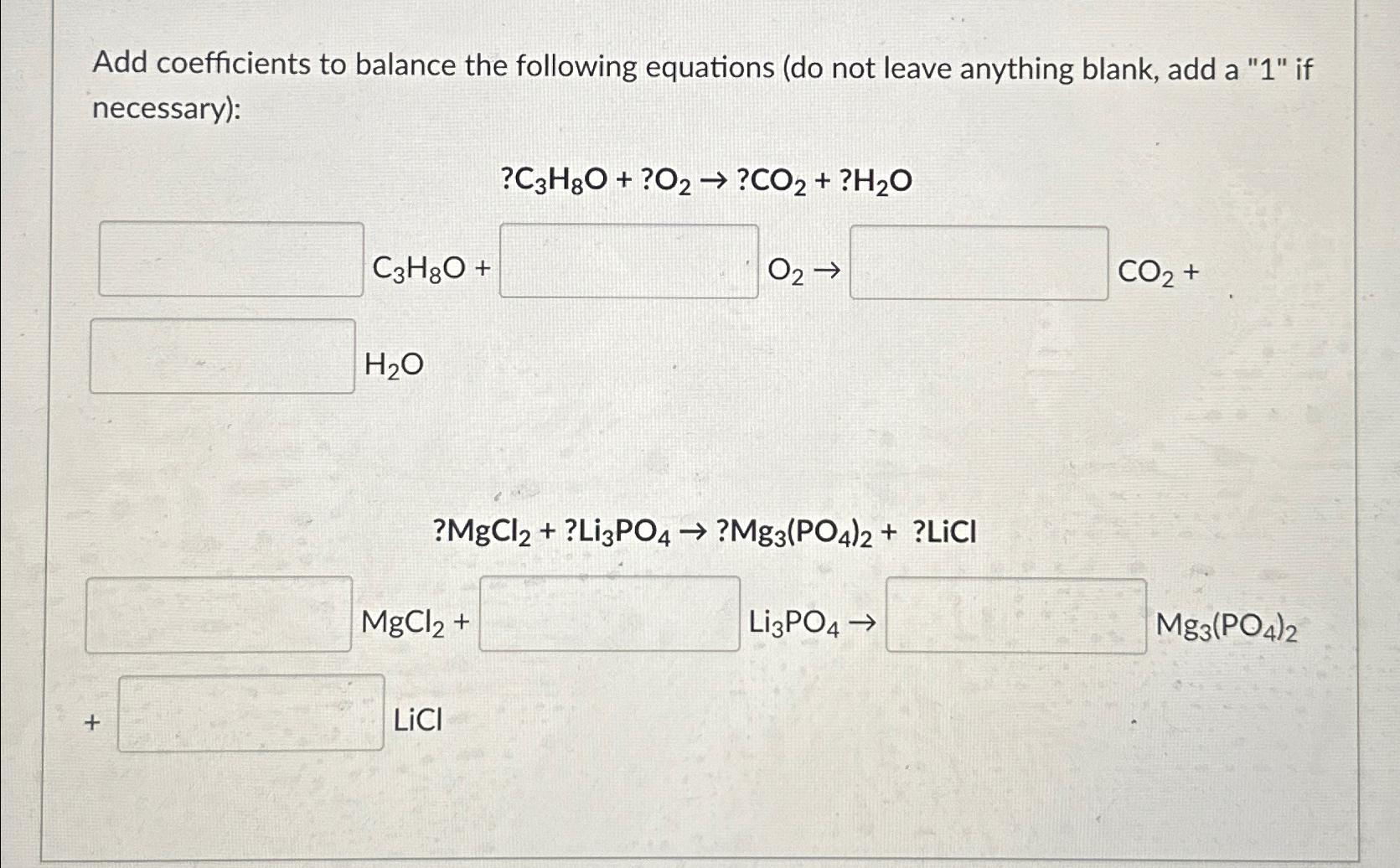 Solved Add coefficients to balance the following equations | Chegg.com
