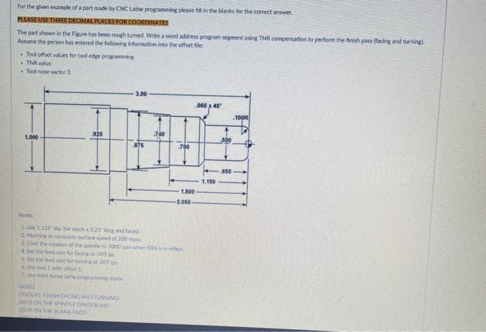 Solved For the given example of a part made by CNC Lathe | Chegg.com