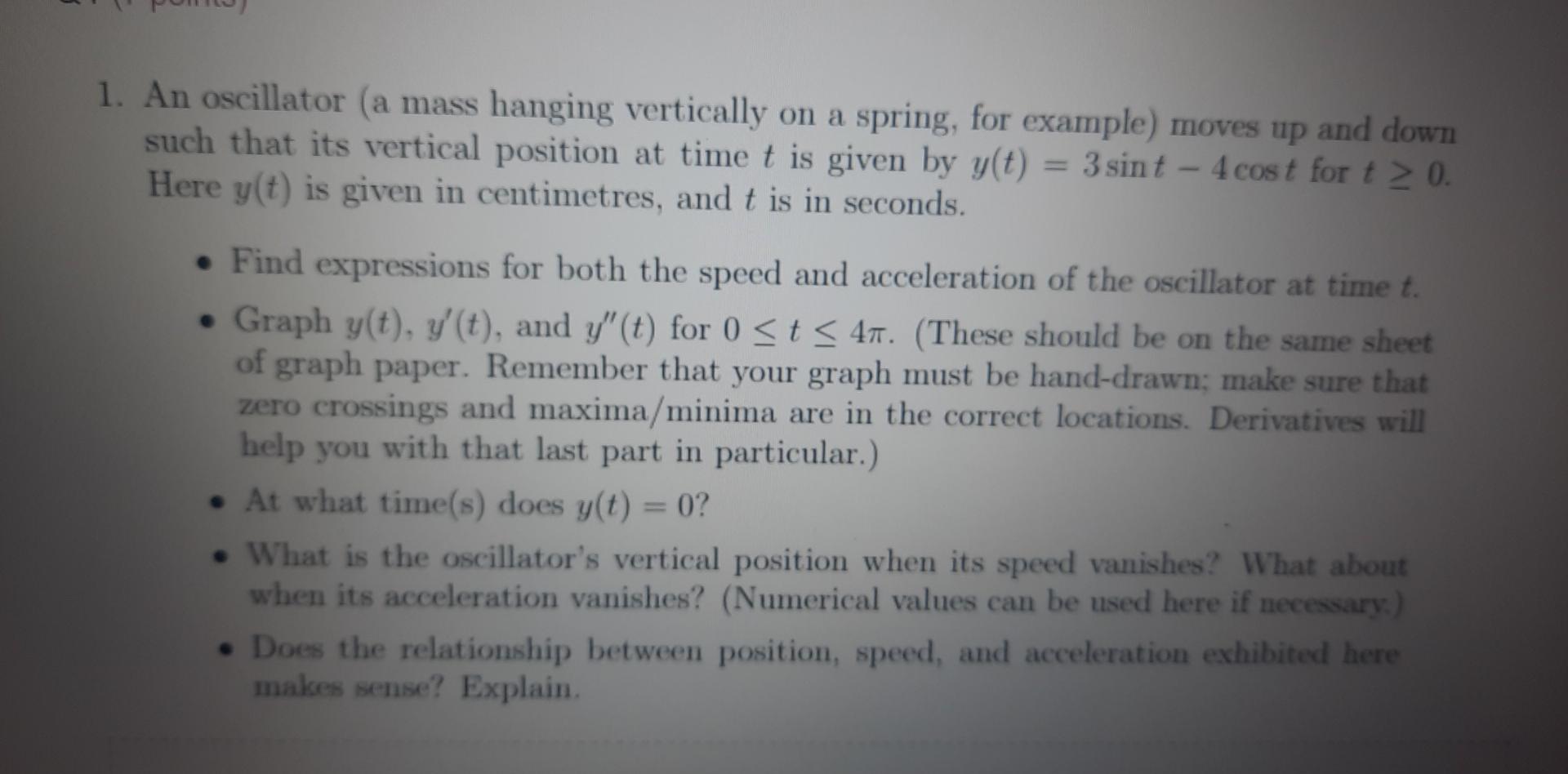 Solved 1. An oscillator (a mass hanging vertically on a | Chegg.com