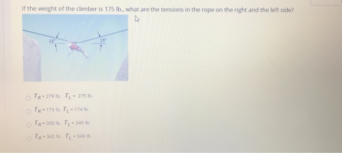 Solved If the weight of the climber is 175 lb., what are the | Chegg.com