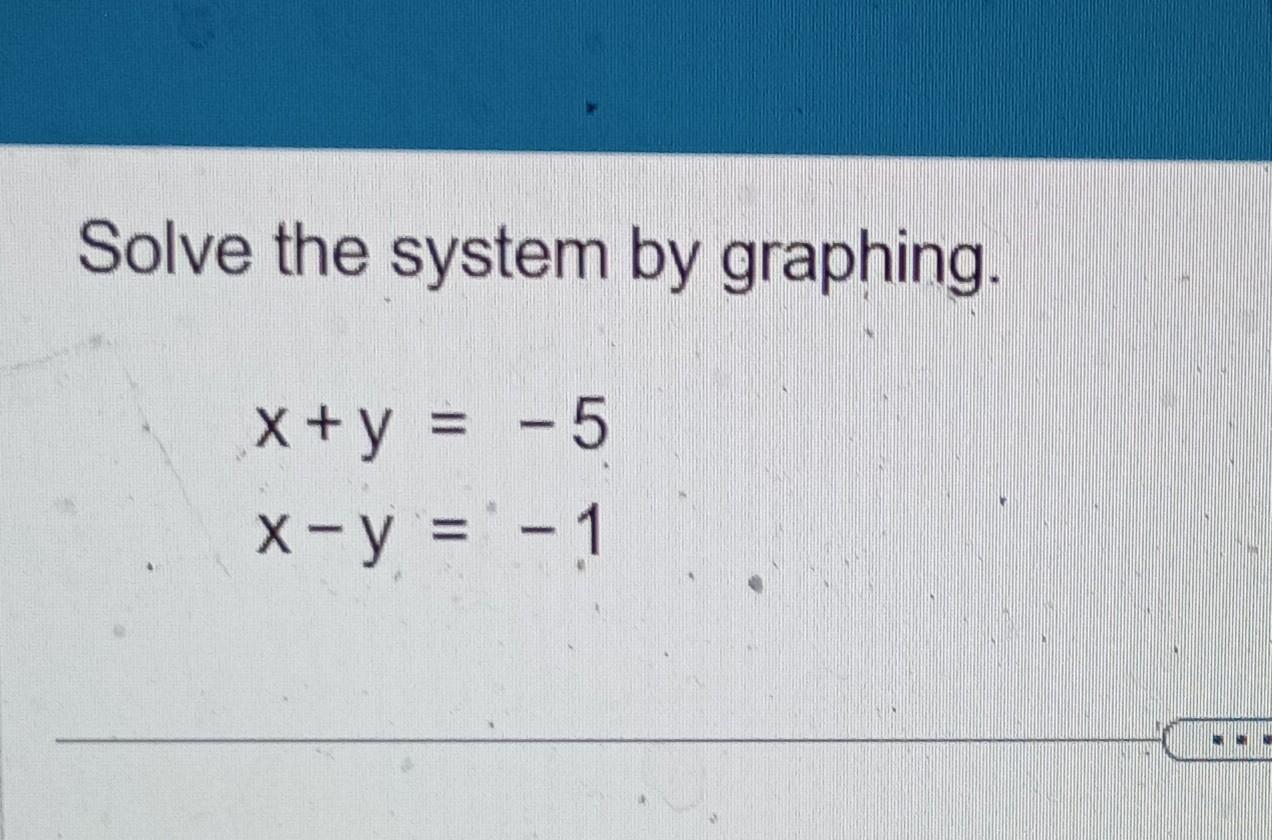 Solved Solve the system by graphing. x+y=−5x−y=−1 | Chegg.com