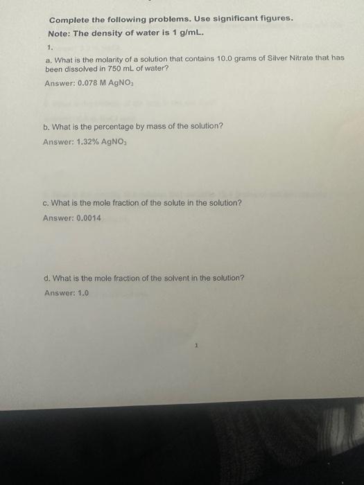 Solved Complete the following problems. Use significant | Chegg.com