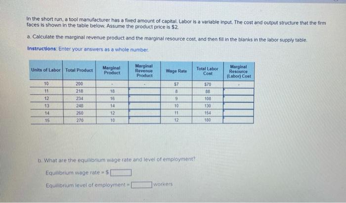 Solved In the short run a tool manufacturer has a fixed | Chegg.com