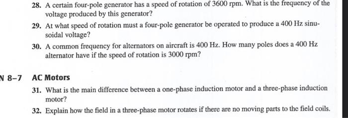 Solved 28. A certain four-pole generator has a speed of | Chegg.com