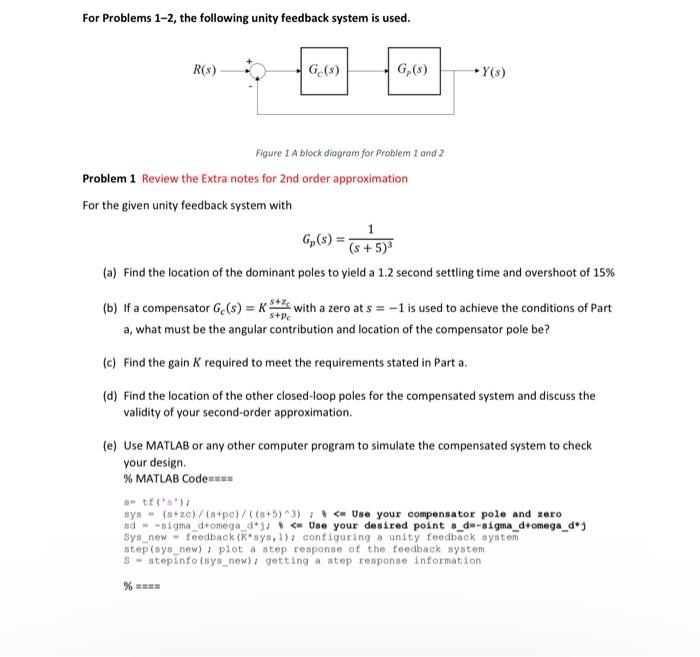 Solved For Problems 1-2, the following unity feedback system | Chegg.com