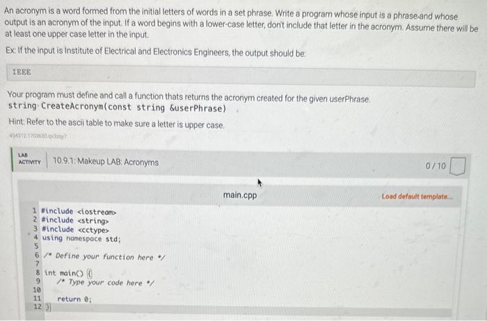 Solved An acronym is a word formed from the initial letters | Chegg.com