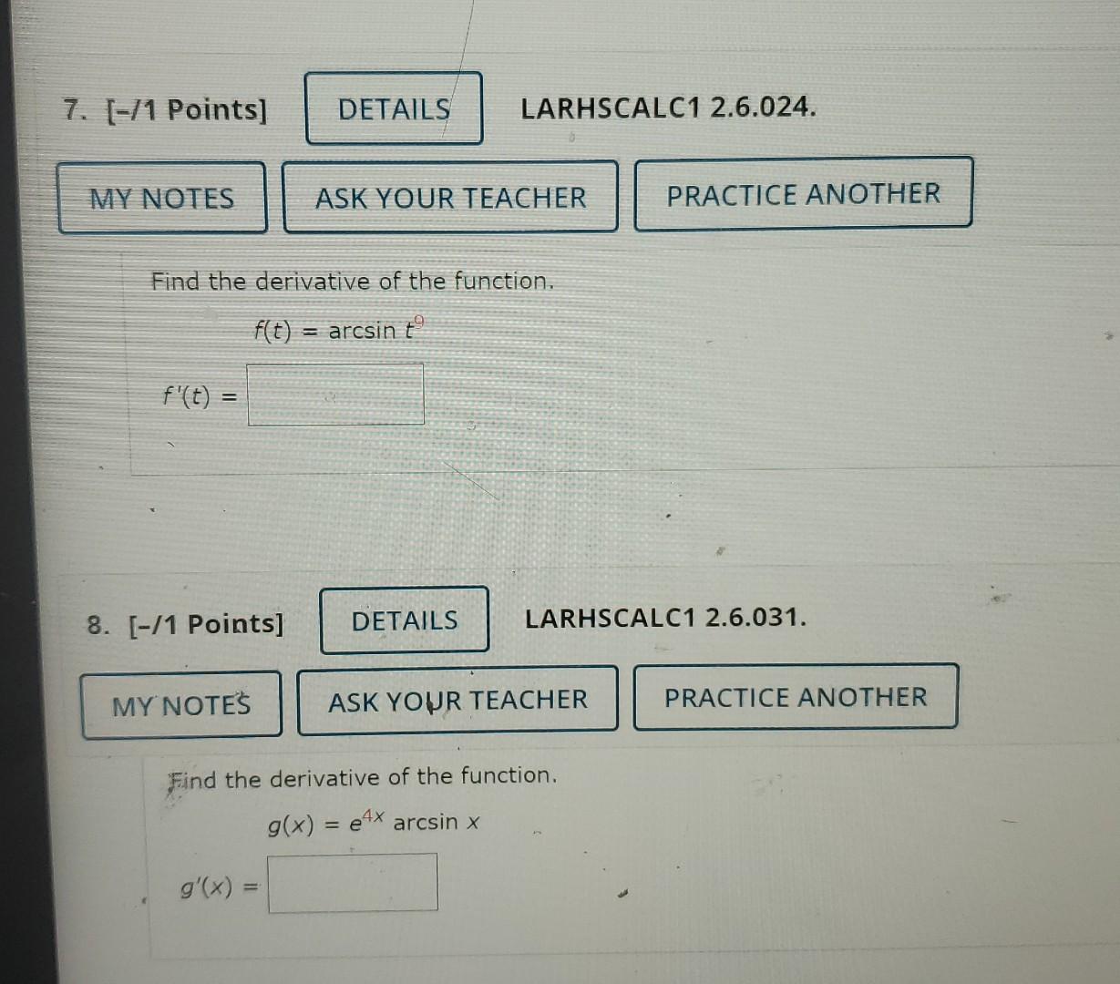 Solved Find the derivative of the function. f(x)=arcsin(x+6) | Chegg.com