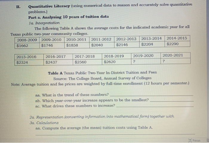 Solved Quantitative Literacy (using numerical data to reason | Chegg.com