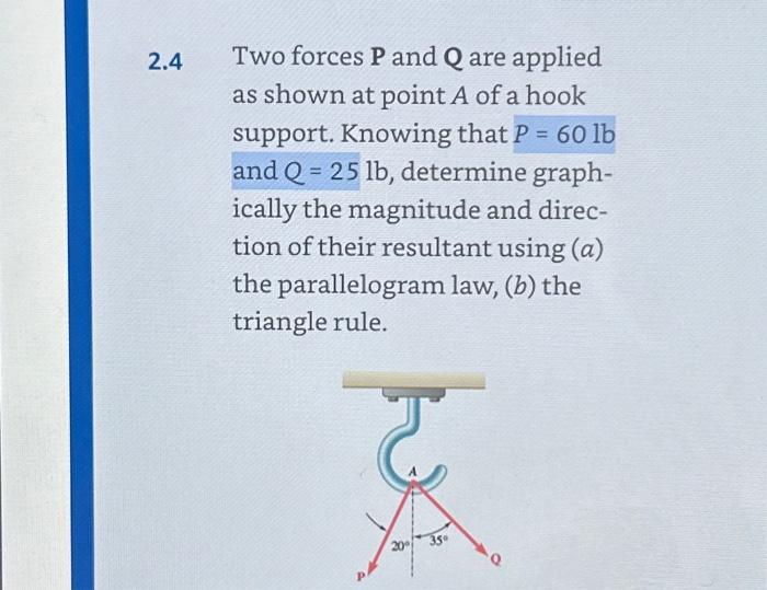 Solved Two forces P and Q are applied as shown at point A of | Chegg.com