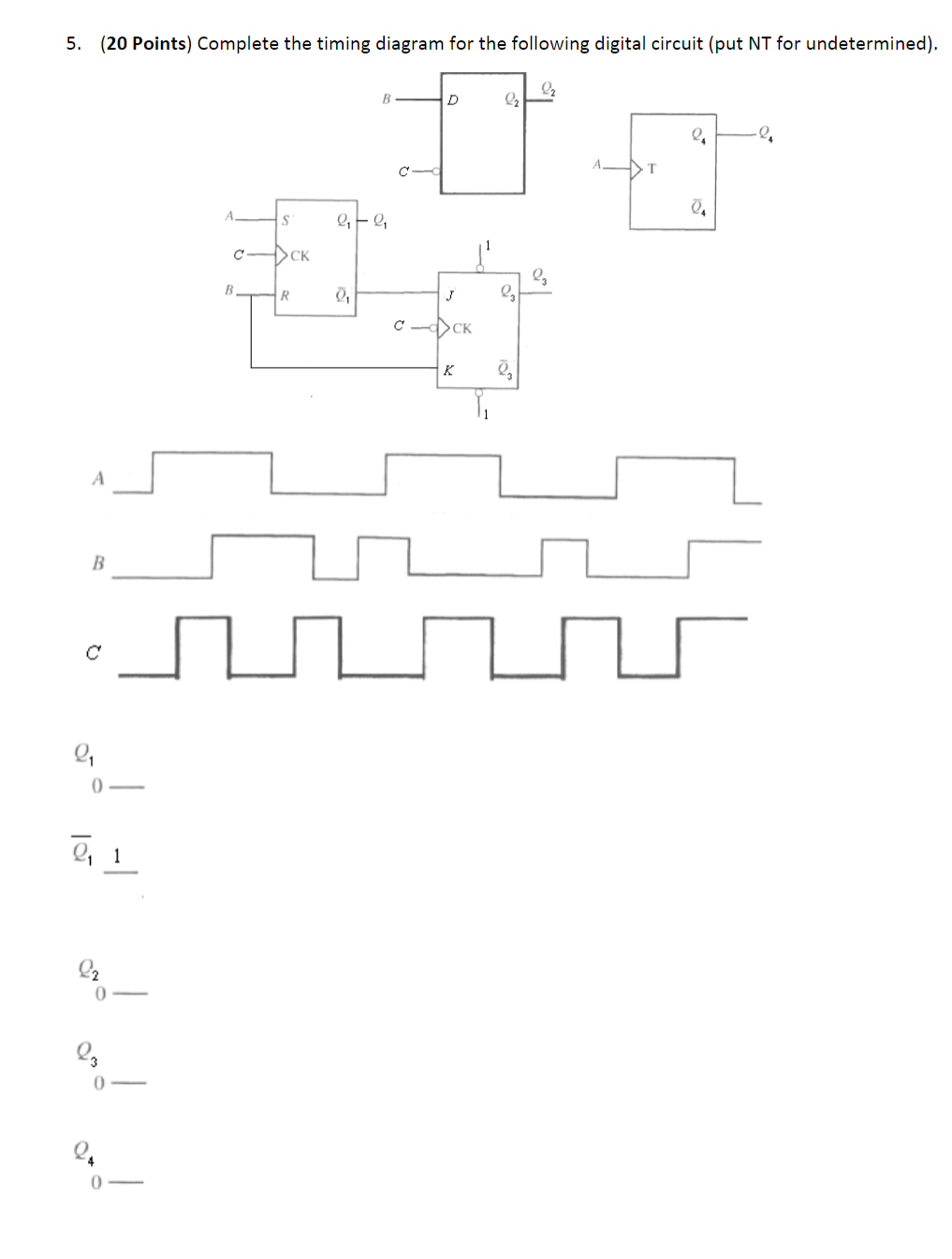 Solved (20 ﻿Points) ﻿Complete the timing diagram for the | Chegg.com