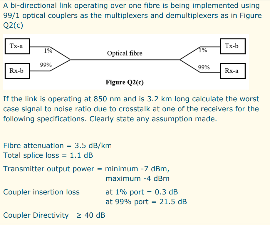 Solved A bi-directional link operating over one fibre is | Chegg.com