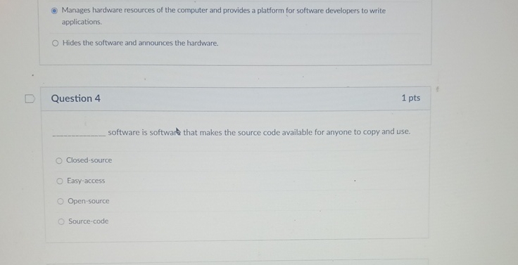 Solved Manages hardware resources of the computer and | Chegg.com