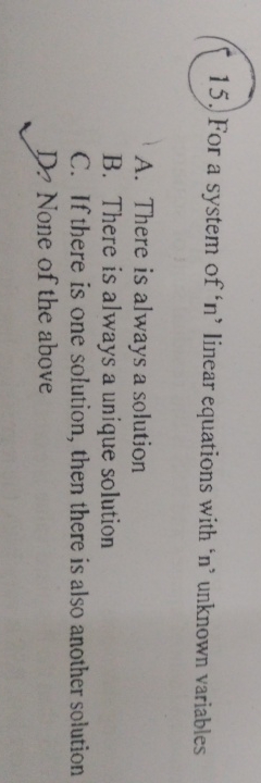Solved For a system of ' n ' ﻿linear equations with ' n ' | Chegg.com