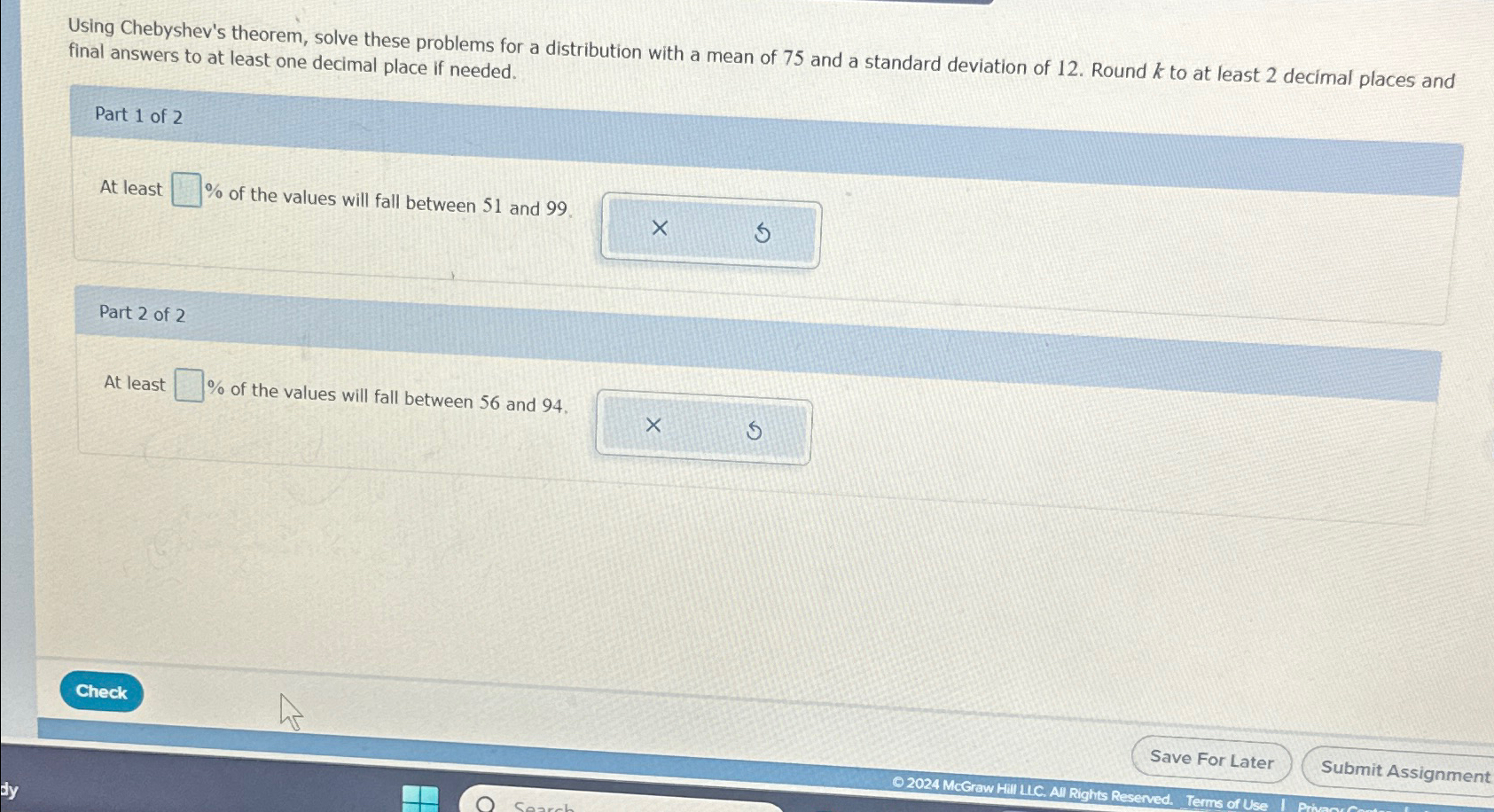 Solved Using Chebyshev's theorem, solve these problems for a | Chegg.com
