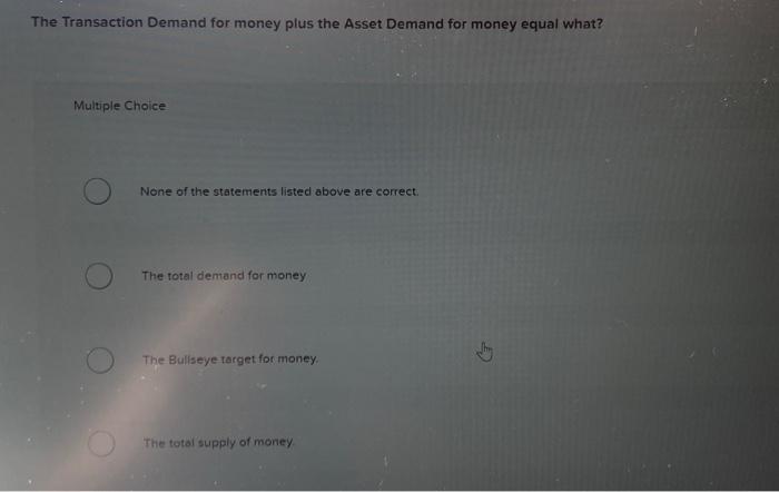 The Transaction Demand for money plus the Asset | Chegg.com