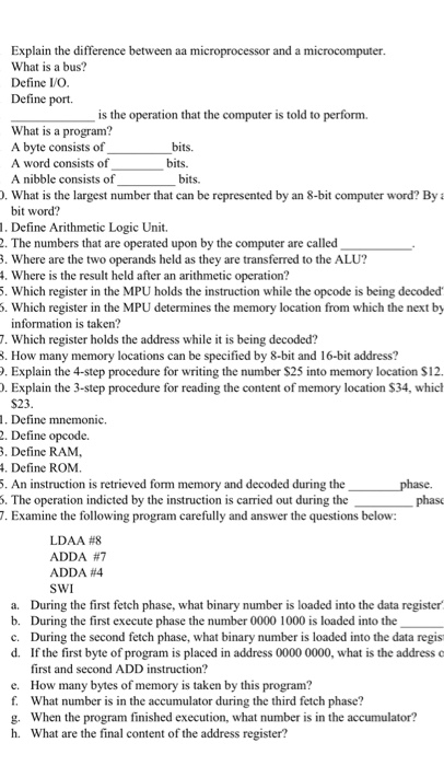 Solved Explain the difference between aa microprocessor and | Chegg.com