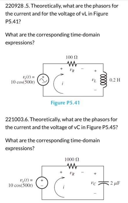 Solved 220928 .5. Theoretically, what are the phasors for | Chegg.com