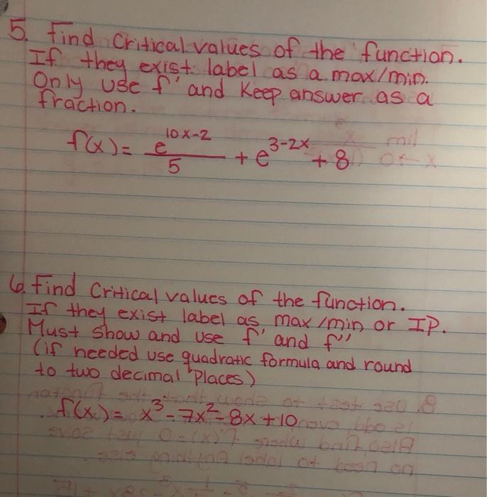 Solved 5. Find Critical values of the function. If they | Chegg.com
