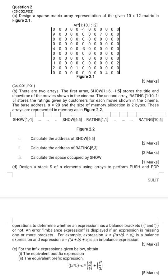 Solved 0 Question 2 (C5,CO2,PO2) (a) Design a sparse matrix | Chegg.com