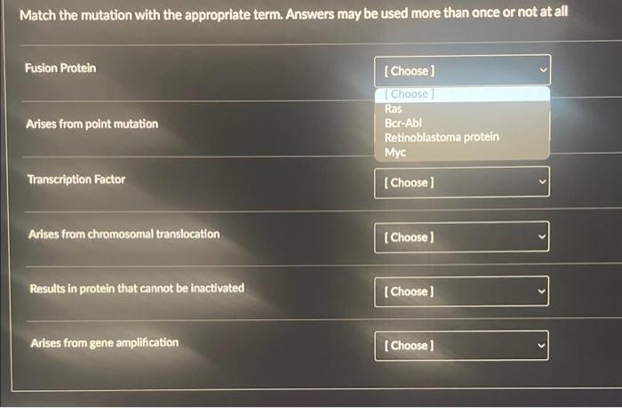 Solved Match the mutation with the appropriate term. Answers | Chegg.com