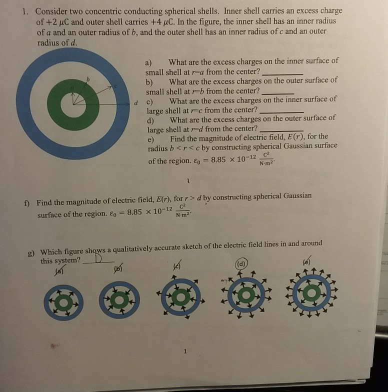 Solved 1. Consider two concentric conducting spherical | Chegg.com