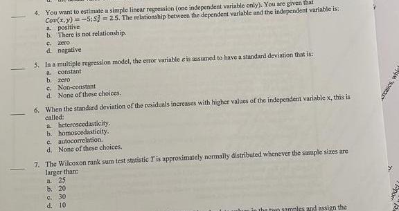 Solved 4. You want to estimate a simple linear regression | Chegg.com