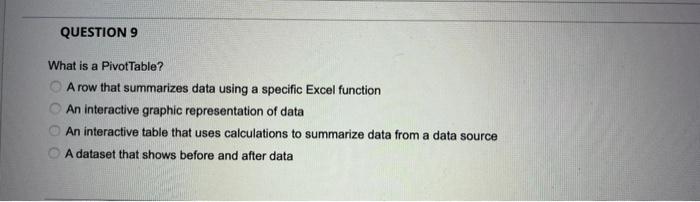 Solved What is a PivotTable? A row that summarizes data | Chegg.com
