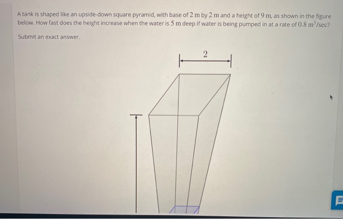 Solved A tank is shaped like an upside-down square pyramid, | Chegg.com