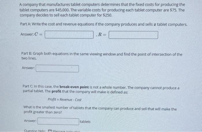 Solved A company that manufactures tablet computers | Chegg.com