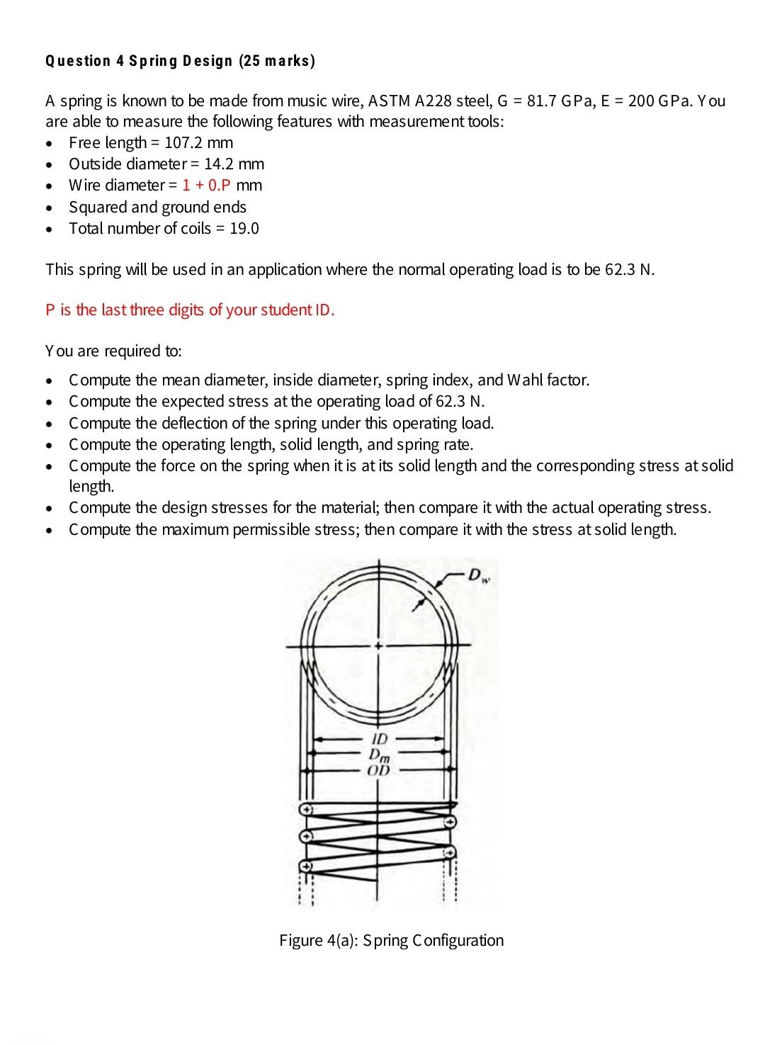 Solved Question 4 Spring Design (25 marks) . A spring is | Chegg.com