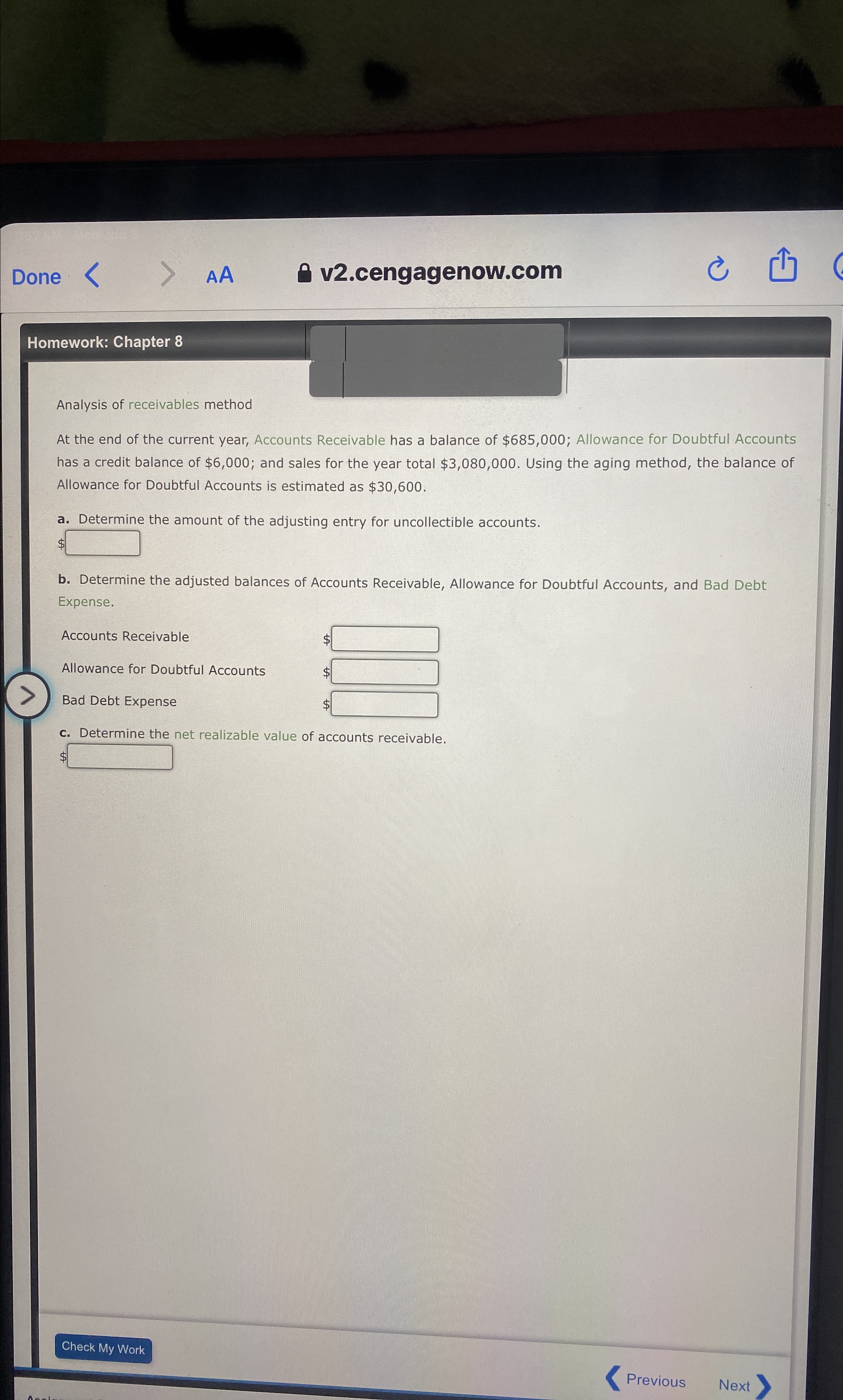 Solved DoneAAv2.cengagenow.comHomework: Chapter 8Analysis of | Chegg.com