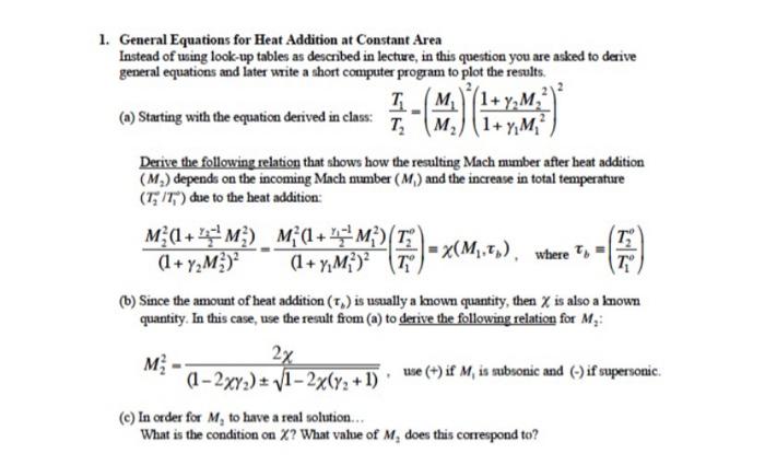 Solved 1. General Equations for Heat Addition at Constant | Chegg.com