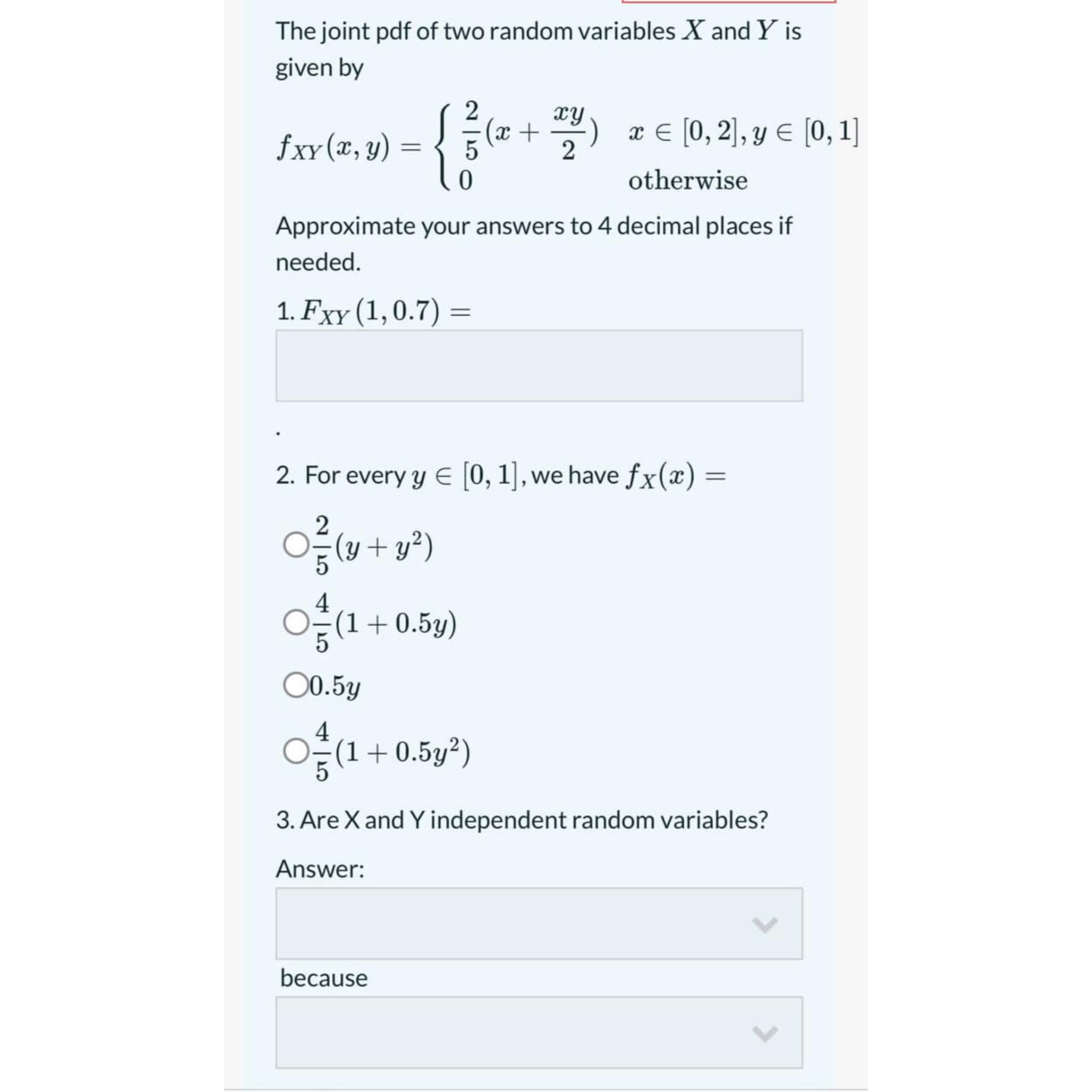 Solved The joint pdf of two random variables x and Y is | Chegg.com