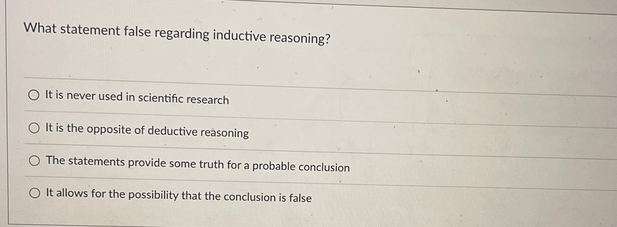 Solved What statement false regarding inductive reasoning?It | Chegg.com