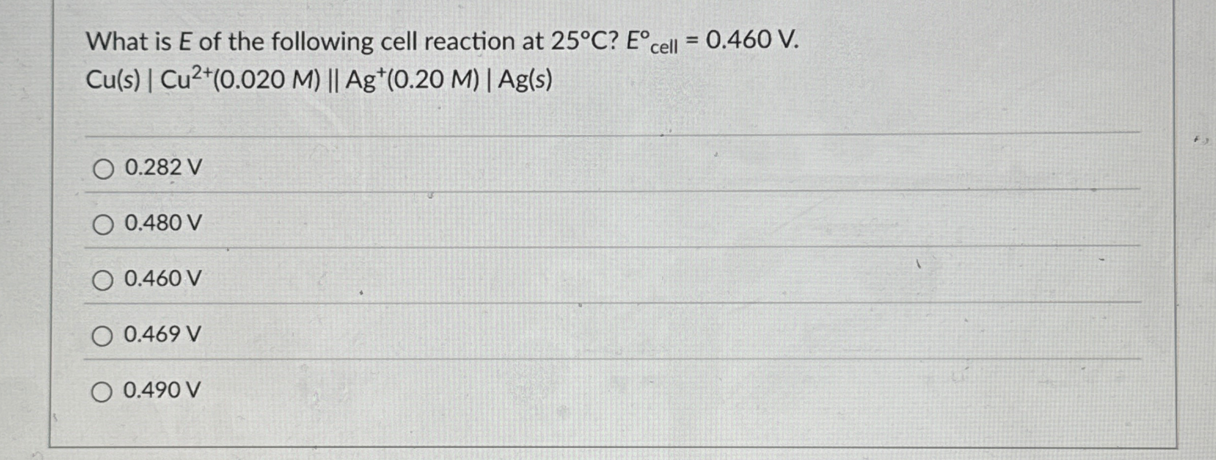 Solved What Is E ﻿of The Following Cell Reaction At