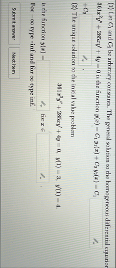 Solved (1) ﻿Let C1 ﻿and C2 ﻿be arbitrary constants. The | Chegg.com