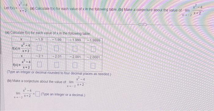 Solved Let F X X 2x2−4 A Calculate F X For Each Value Of