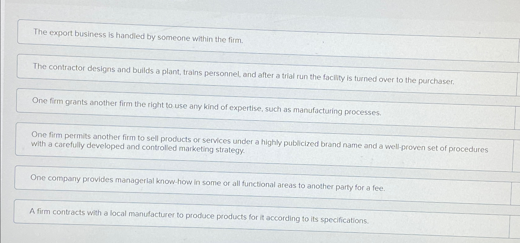Solved The export business is handled by someone within the | Chegg.com